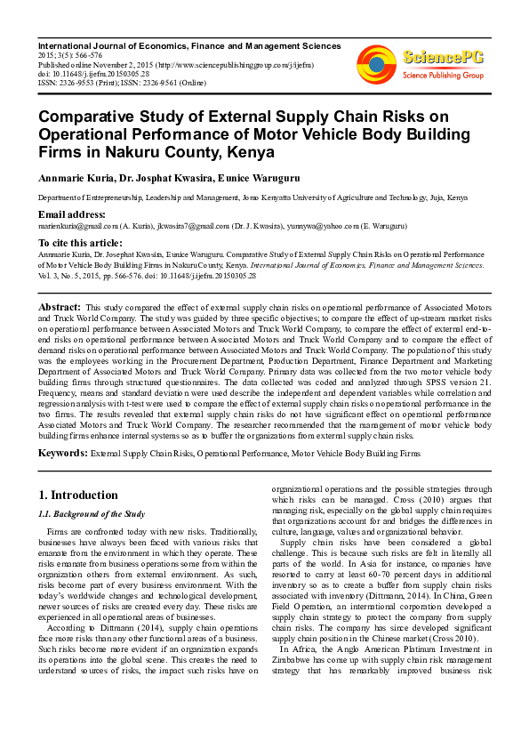 (PDF) Comparative Study of External Supply Chain Risks on Operational ...