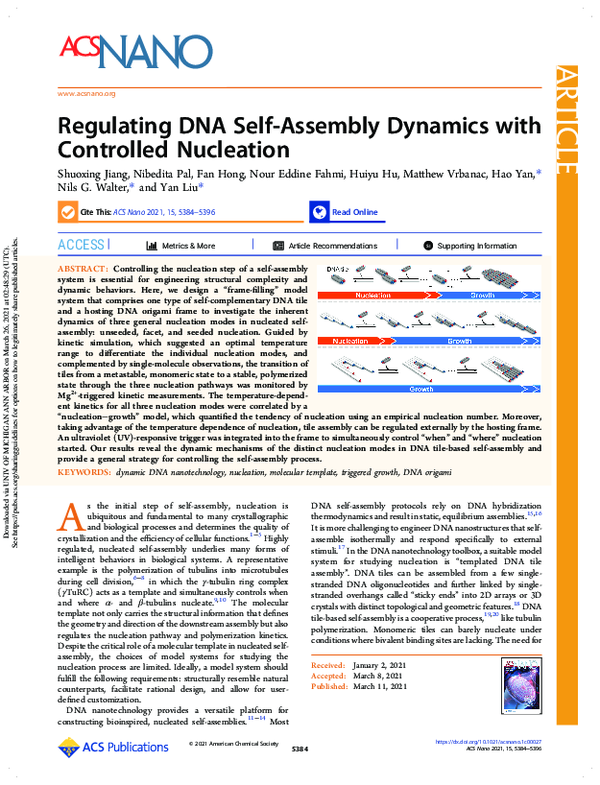 (PDF) Regulating DNA Self-Assembly Dynamics with Controlled Nucleation