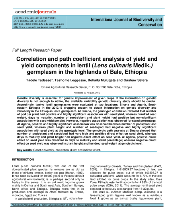 (PDF) Correlation and path coefficient analysis of yield and agronomic characters among open ...