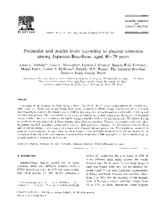 (PDF) Proinsulin and insulin levels according to glucose tolerance among Japanese-Brazilians ...
