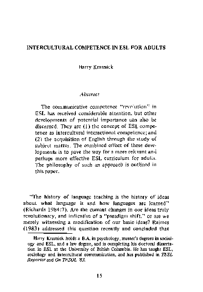 (PDF) Intercultural Competence in Esl for Adults