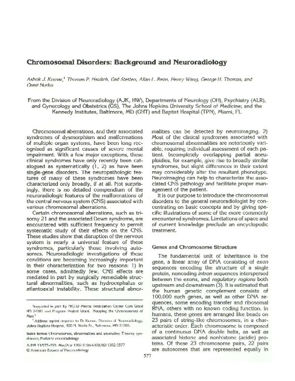 (PDF) Chromosomal disorders: background and neuroradiology