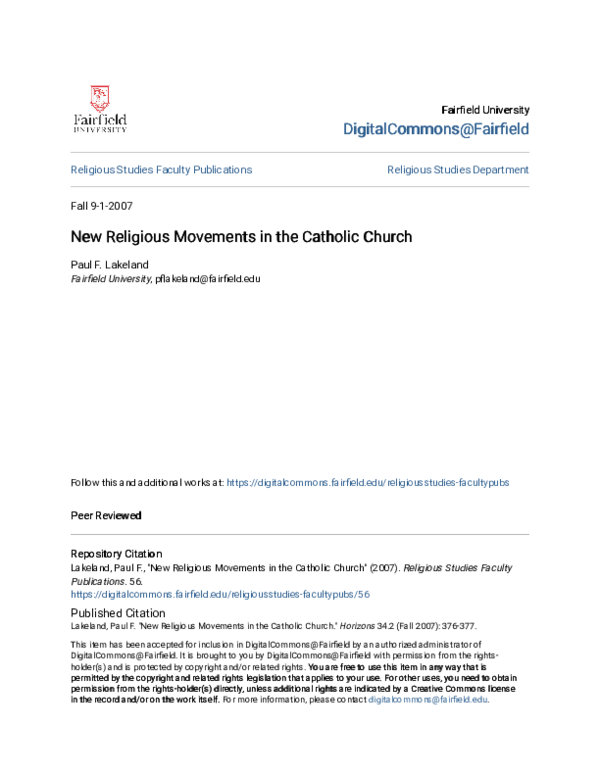 (PDF) New Religious Movements in the Catholic Church