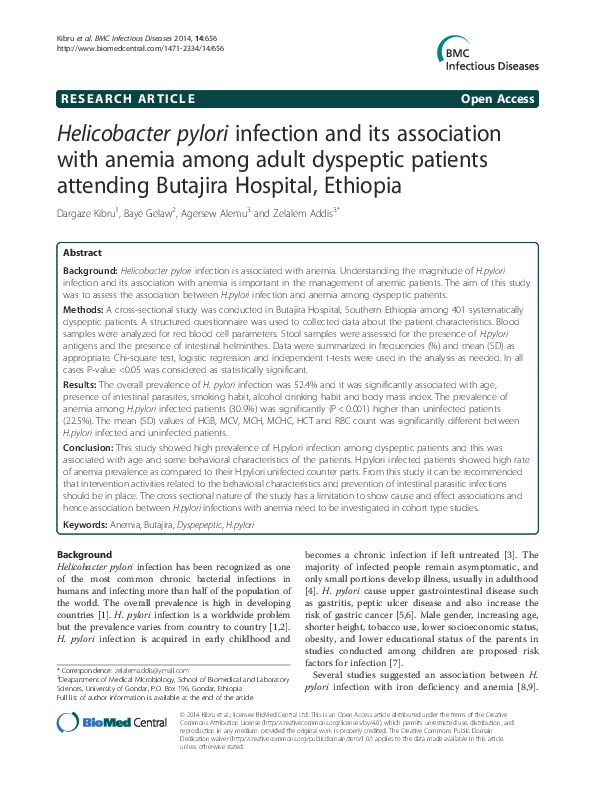 (PDF) Helicobacter pylori infection and its association with anemia ...