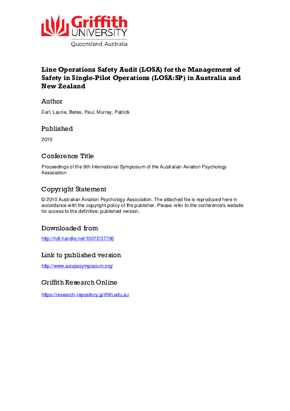 (PDF) Line Operations Safety Audit (LOSA) for the management of safety ...