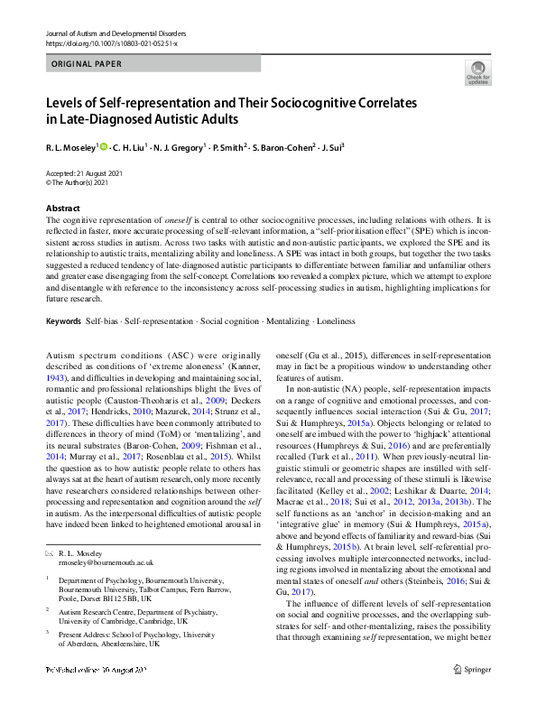 (PDF) Levels of Self-representation and Their Sociocognitive Correlates ...