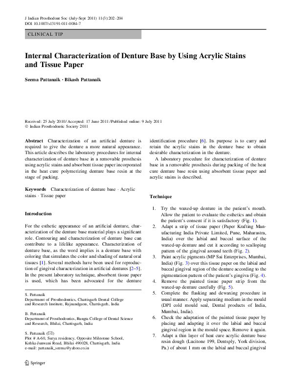 (PDF) Internal Characterization of Denture Base by Using Acrylic Stains ...