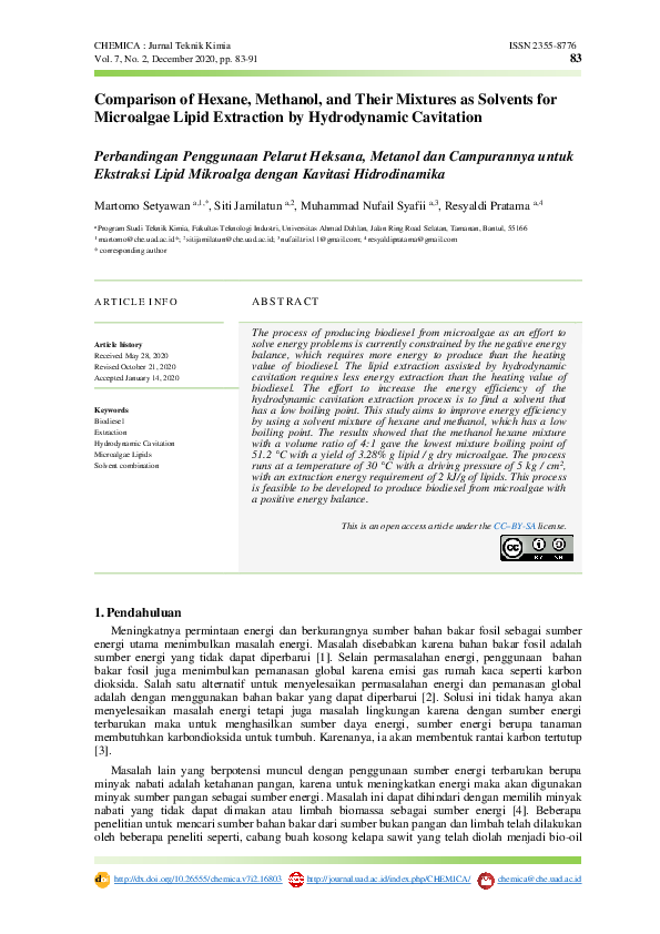 (PDF) Comparison of Hexane, Methanol, and Their Mixtures as Solvents ...