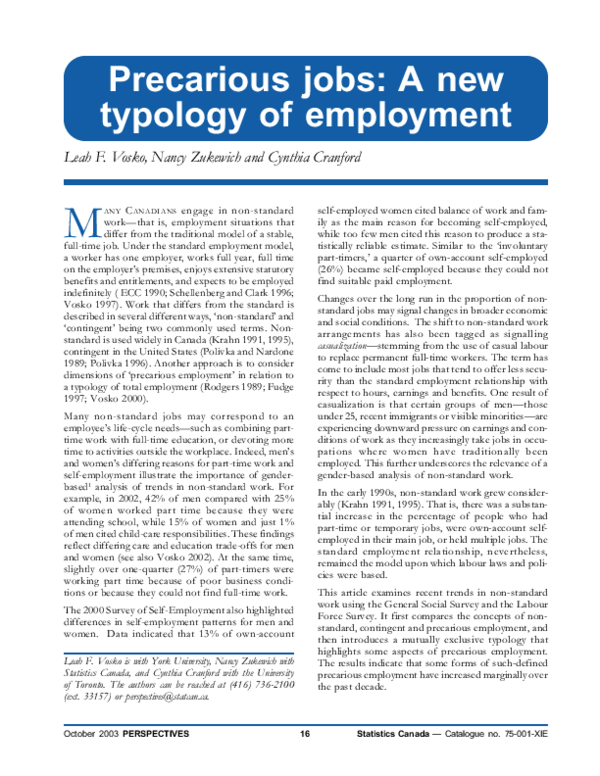 (PDF) Precarious jobs: A new typology of employment