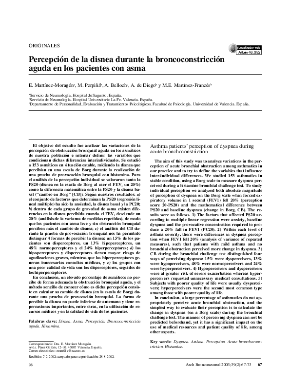 (PDF) Percepción de la disnea durante la broncoconstricción aguda en ...