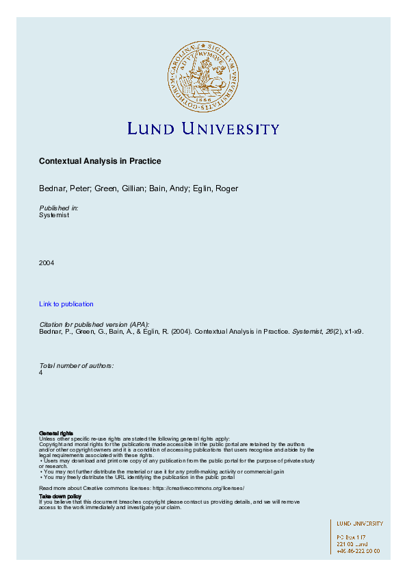 (PDF) Contextual Analysis in Practice