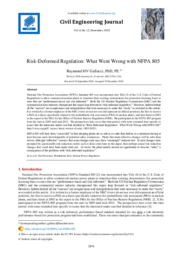 (PDF) Risk-Deformed Regulation: What Went Wrong with NFPA 805