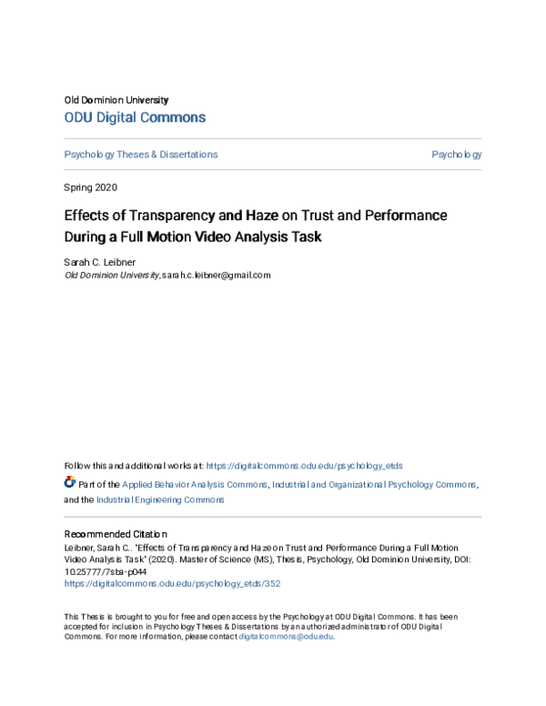 (PDF) Effects of Transparency and Haze on Trust and Performance During ...