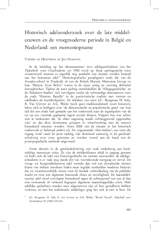 (PDF) Historisch adelsonderzoek over de late middeleeuwen en de ...