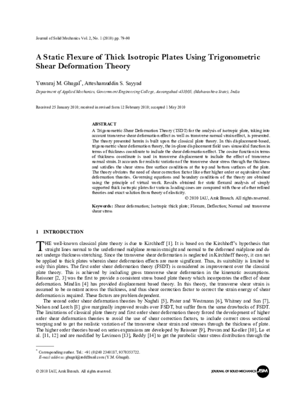 Pdf A Static Flexure Of Thick Isotropic Plates Using Trigonometric Shear Deformation Theory
