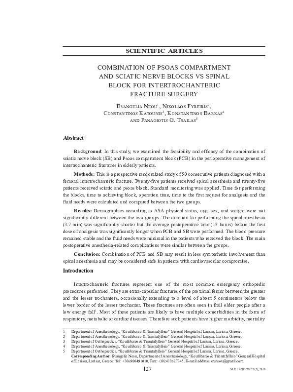 Pdf Combination Of Psoas Compartment And Sciatic Nerve Blocks Vs Spinal Block For