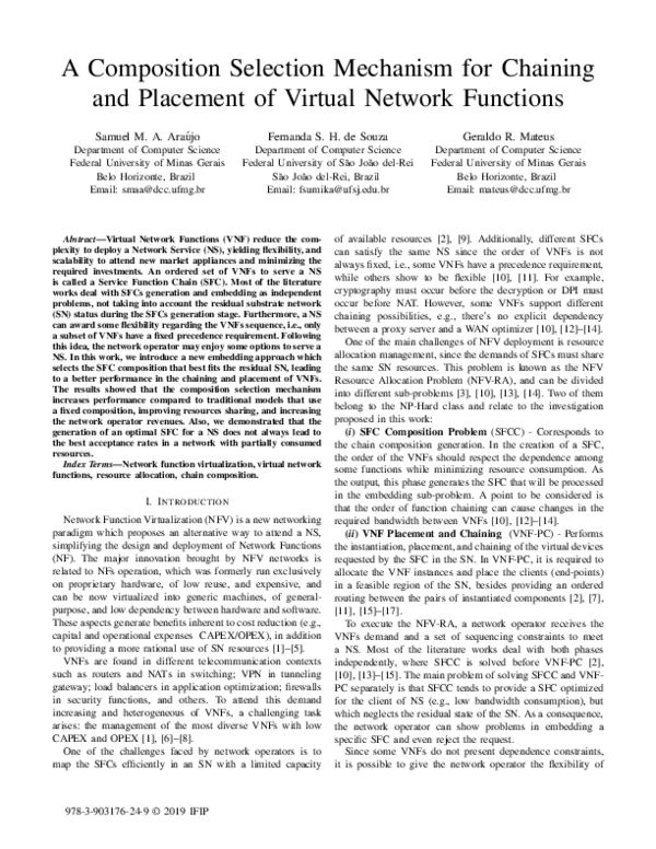 (PDF) A Composition Selection Mechanism for Chaining and Placement of Virtual Network Functions