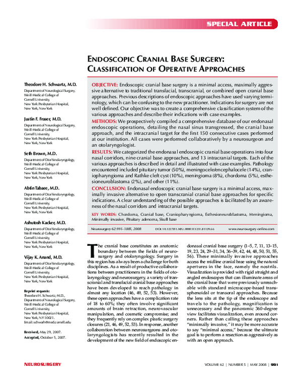 (PDF) Endoscopic Cranial Base Surgery: Classification of Operative Approaches