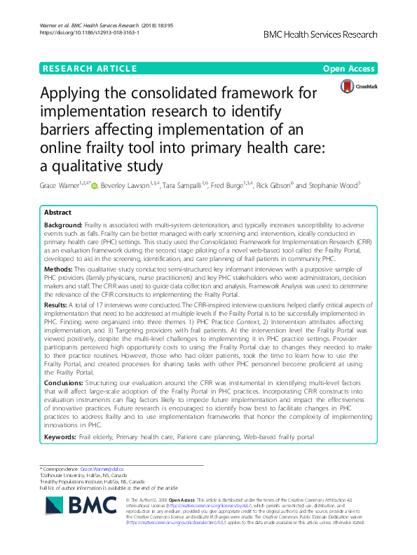 (PDF) Applying the consolidated framework for implementation research to identify barriers ...