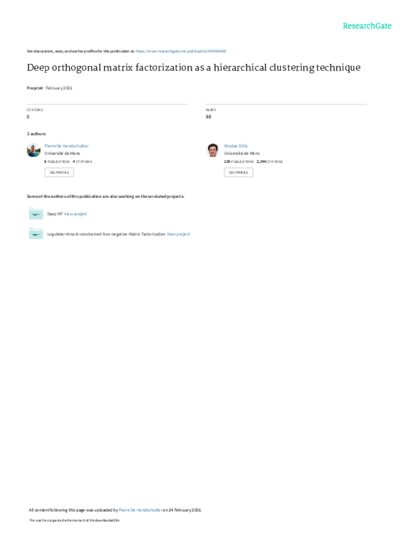 (PDF) Deep orthogonal matrix factorization as a hierarchical clustering technique