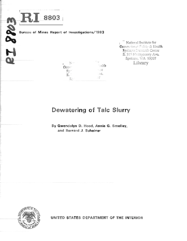 (PDF) Dewatering of talc slurry