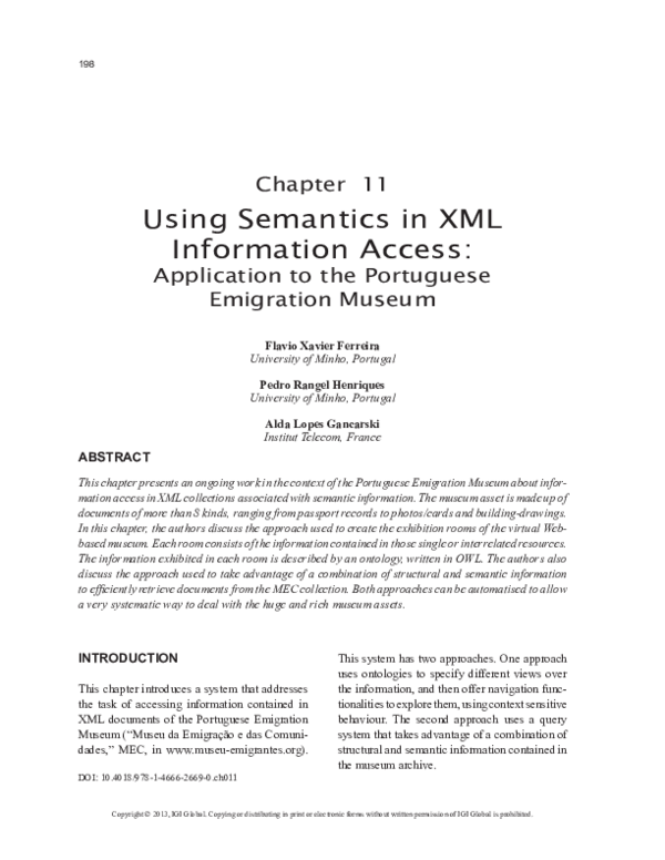 (PDF) Using semantics in XML information access: application to the portuguese emigration museum