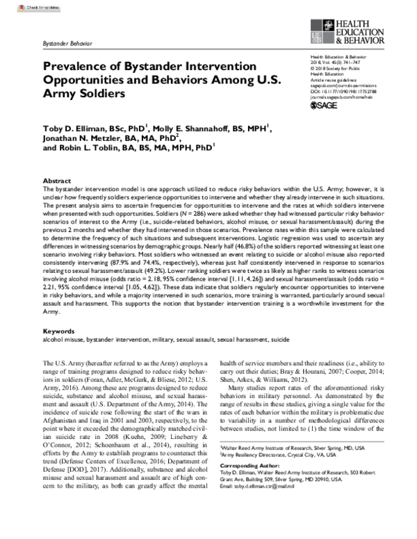 (PDF) Prevalence of Bystander Intervention Opportunities and Behaviors ...