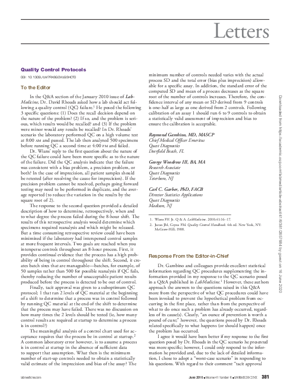 (PDF) Quality Control Protocols