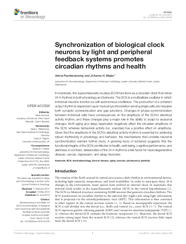 (PDF) Synchronization of Biological Clock Neurons by Light and ...