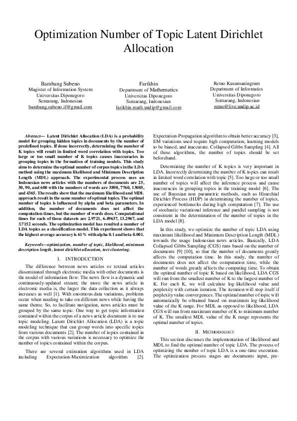 (PDF) Optimization Number of Topic Latent Dirichlet Allocation