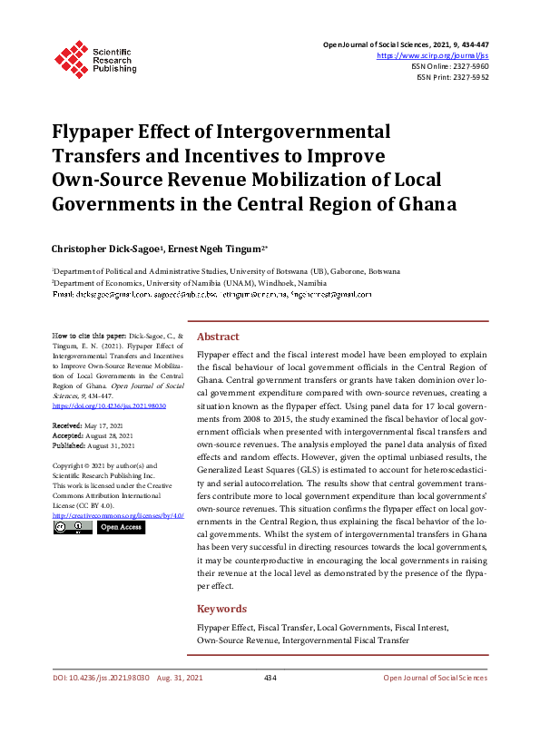 (PDF) Flypaper Effect of Intergovernmental Transfers and Incentives to ...