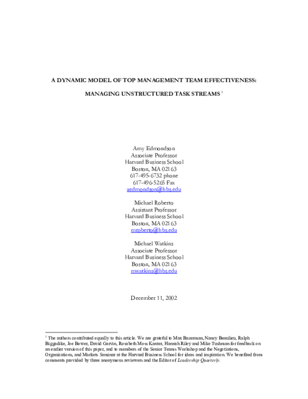 (PDF) A dynamic model of top management team effectiveness: Managing ...
