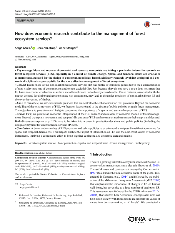 (PDF) How does economic research contribute to the management of forest ...