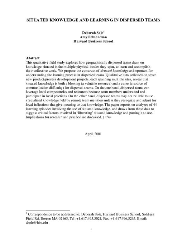 (PDF) Situated knowledge and learning in dispersed teams