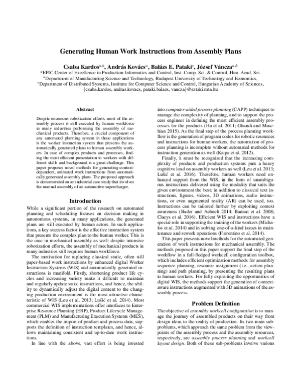 (PDF) Generating HumanWork Instructions from Assembly Plans