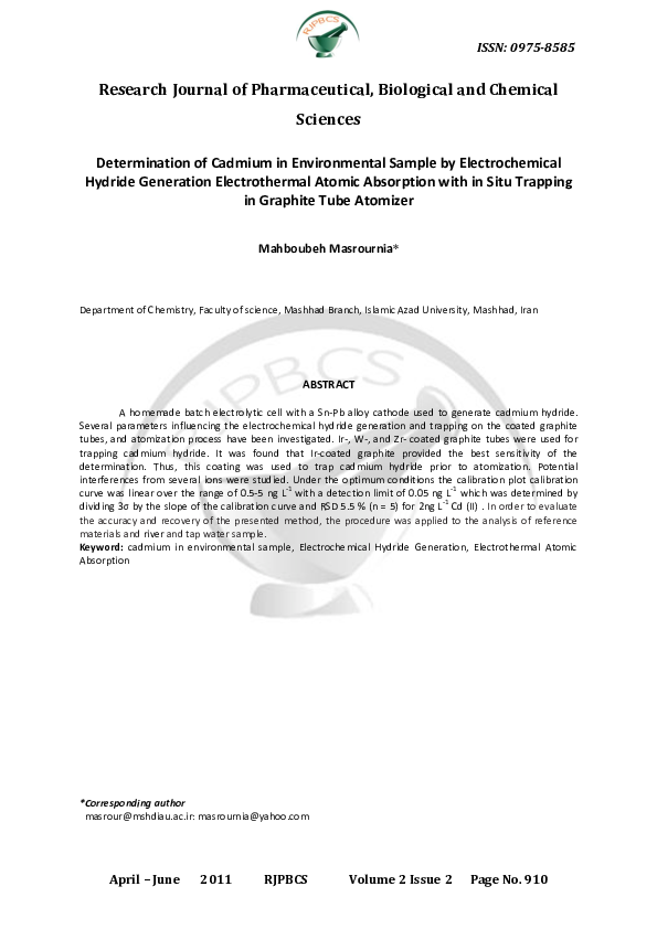 (PDF) Determination of Cadmium in Environmental Sample by ...