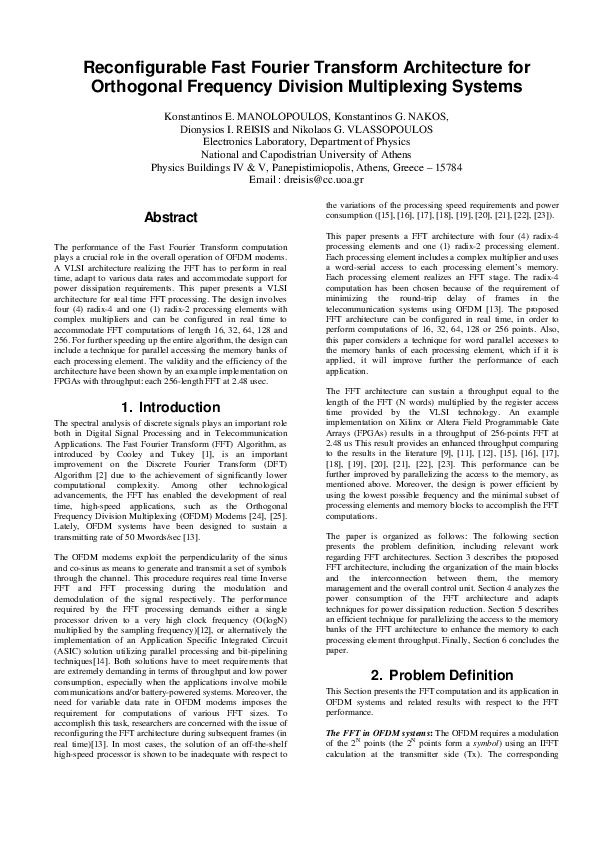 (PDF) Reconfigurable Fast Fourier Transform Architecture for Orthogonal Frequency Division ...