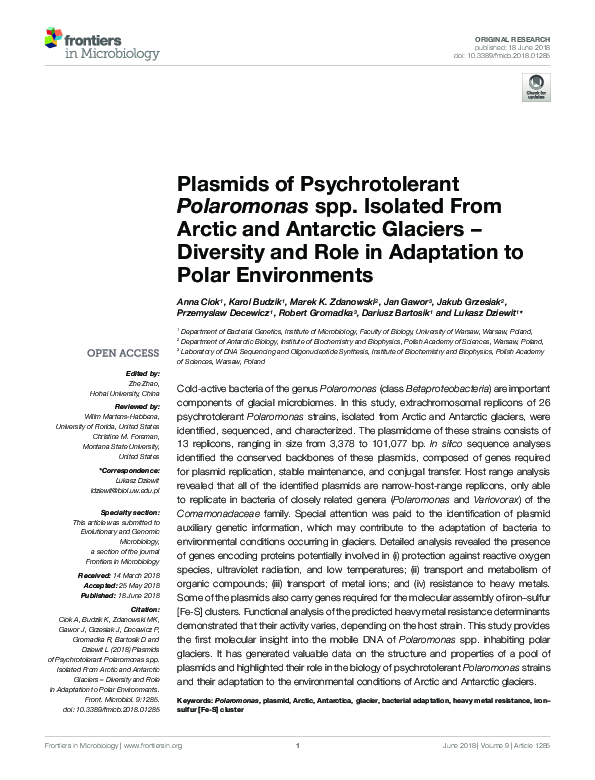 (PDF) Plasmids of Psychrotolerant Polaromonas spp. Isolated From Arctic ...