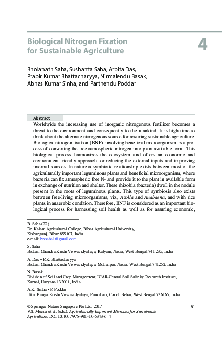(PDF) Biological Nitrogen Fixation for Sustainable Agriculture