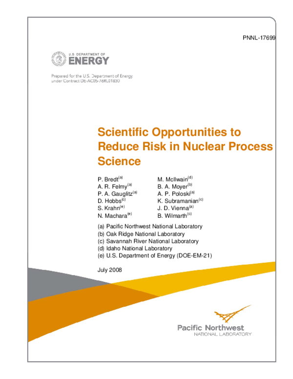 (PDF) Scientific Opportunities to Reduce Risk in Nuclear Process Science
