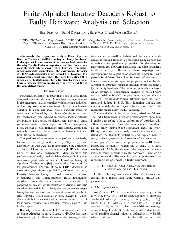 (PDF) Finite alphabet iterative decoders robust to faulty hardware ... (PDF) Finite alphabet iterative decoders robust to faulty hardware ...