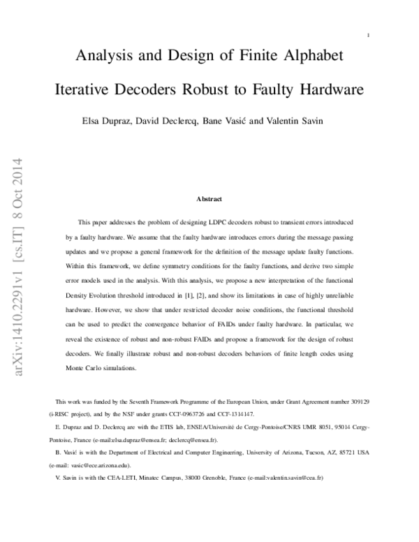 Pdf Analysis And Design Of Finite Alphabet Iterative Decoders Robust