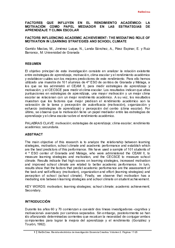 (PDF) Factores que influyen en el rendimiento académico del estudiante universitario