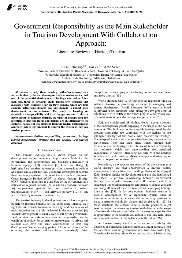 (PDF) Government Responsibility as the Main Stakeholder in Tourism ...