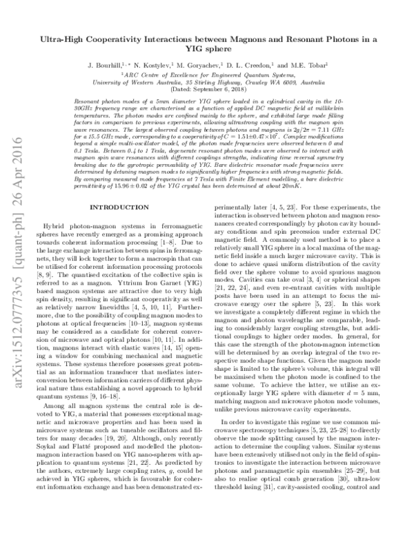 (PDF) Ultrahigh cooperativity interactions between magnons and resonant ...