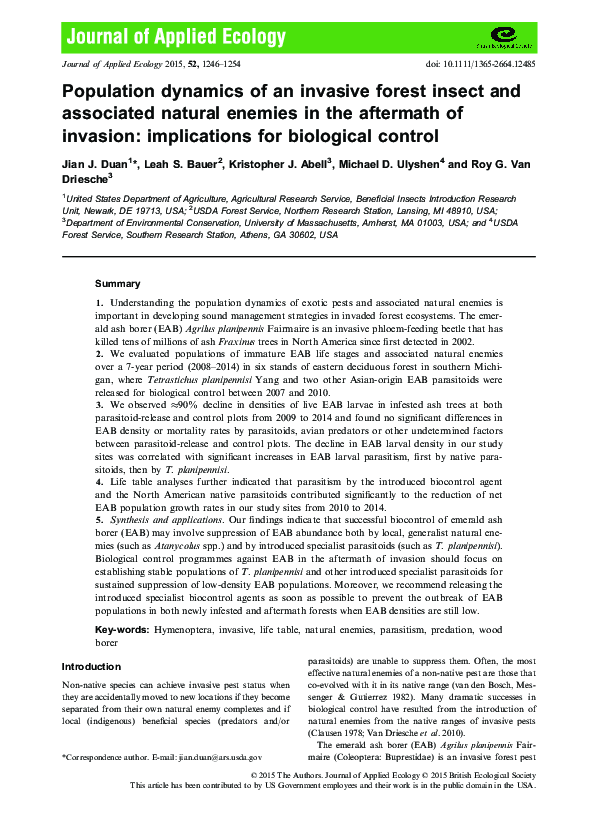 (PDF) Population dynamics of an invasive forest insect and associated ...