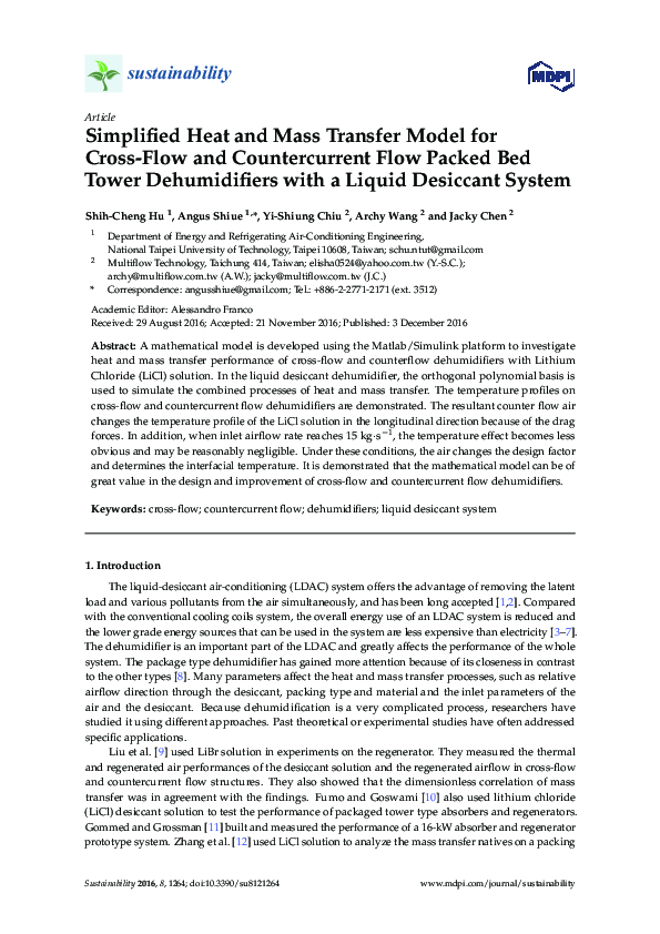(PDF) Simplified Heat and Mass Transfer Model for Cross-Flow and ...