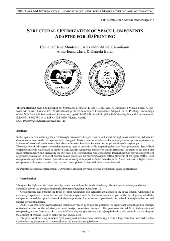 Pdf Structural Optimization Of Space Components Adapted For 3d Printing