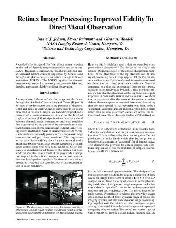 (PDF) Retinex image processing: Improved fidelity to direct visual ...