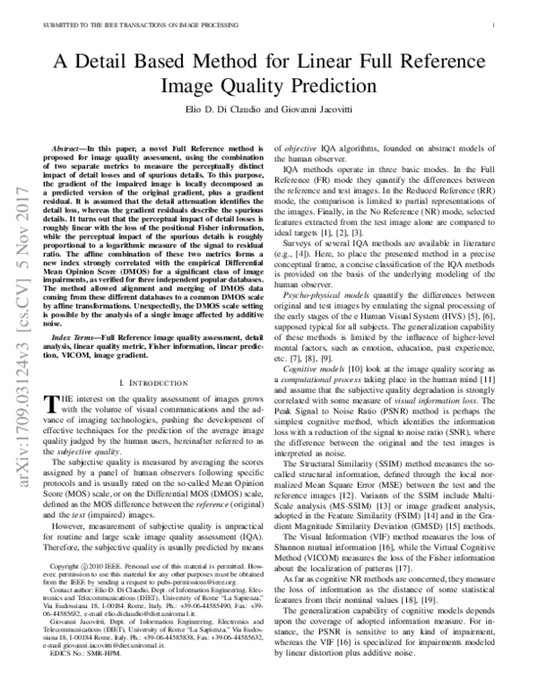Pdf A Detail Based Method For Linear Full Reference Image Quality
